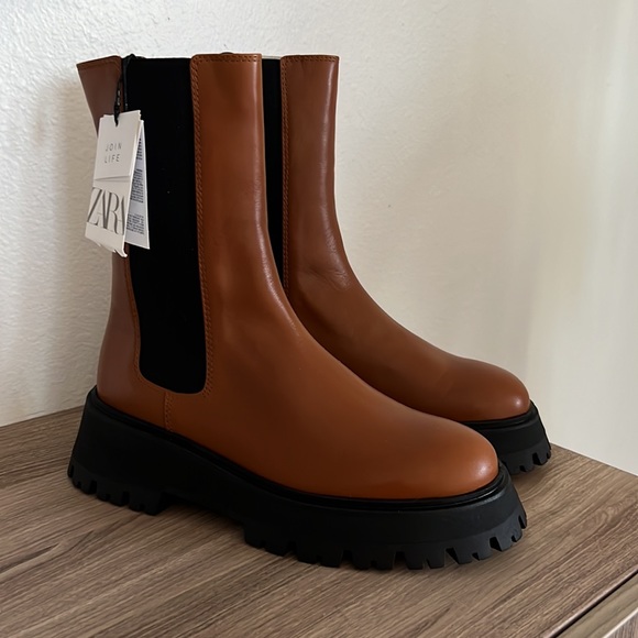 Zara | Shoes | Copy Zara Brown Leather Lug Sole Boots | Poshmark